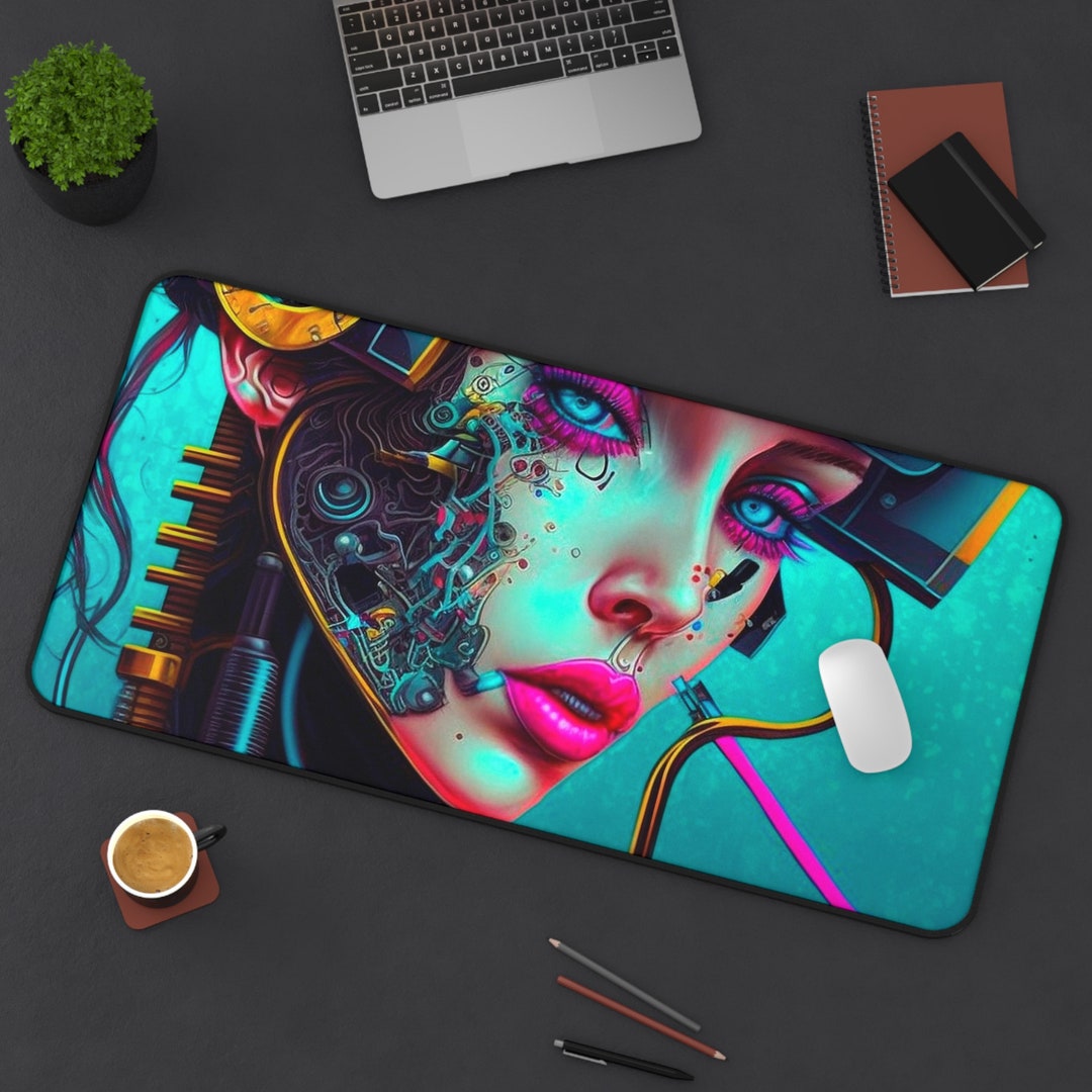 Cyberpunk Mousepad, Anime Cyborg Girl Kawaii Mousepad, Futuristic Desk ...