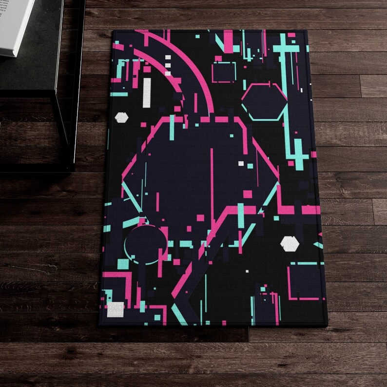 Cyberpunk Decor Glitch Dornier Rug Abstract Art Gaming | Etsy