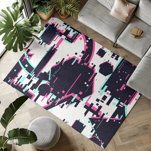 Cyberpunk Decor - Glitch Dornier Rug, Abstract Art, Gaming, Man Cave ...