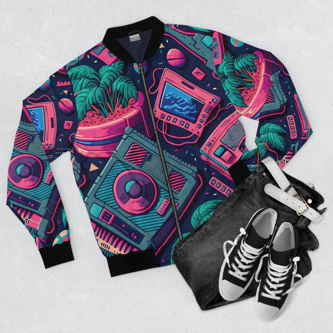 Men's Bomber Cyberpunk Art Jacket, Zip up Futuristic Jacket, Vaporwave ...