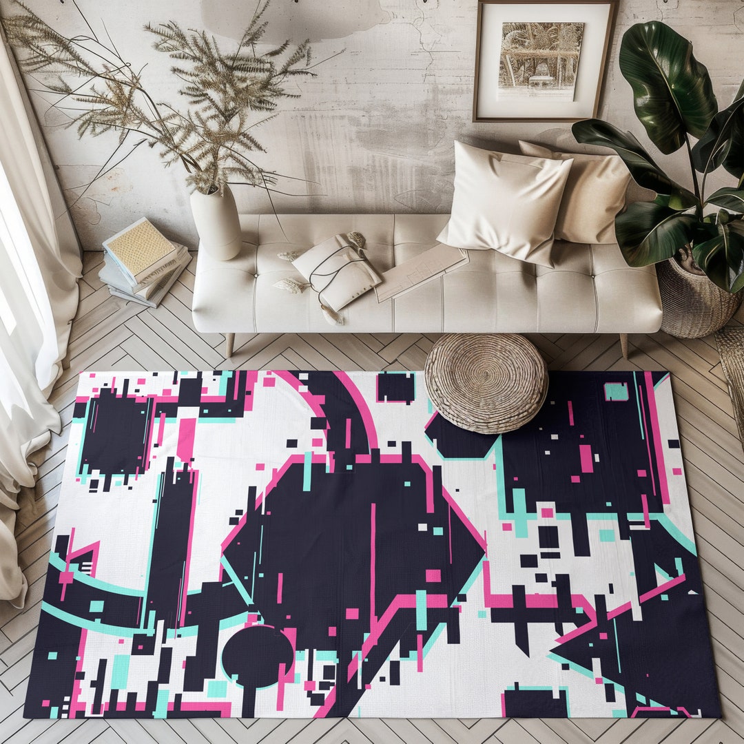 Cyberpunk Decor - Glitch Dornier Rug, Abstract Art, Gaming, Man Cave ...
