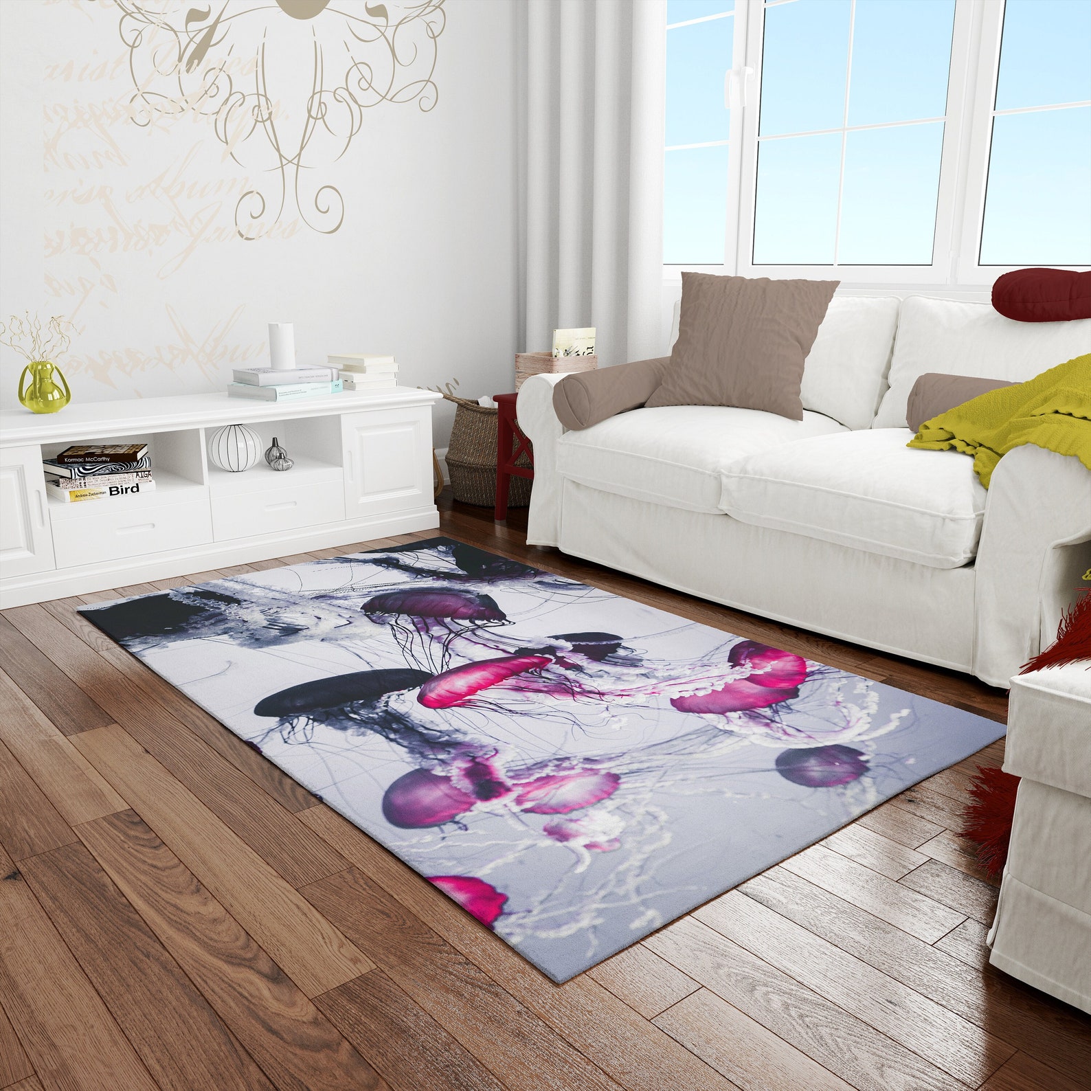 Watercolor Jellyfish Aesthetic Rug Strange Rug Trendy Rug - Etsy