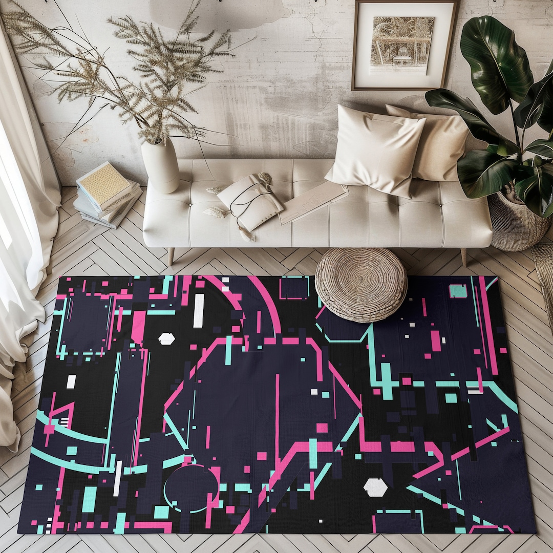 Cyberpunk Decor - Glitch Dornier Rug, Abstract Art, Gaming, Man Cave ...