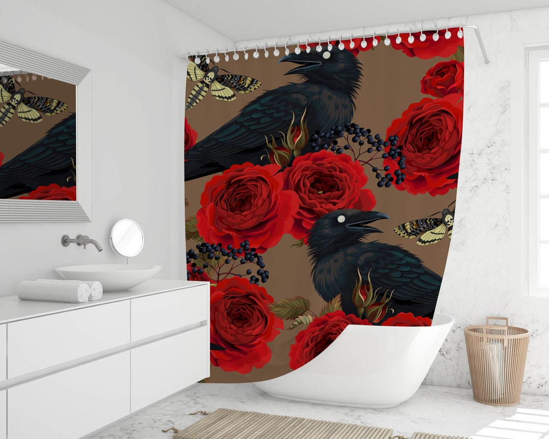 Goth Shower Curtain 7174, Aesthetic, Grunge, Horror, Raven, Death Head ...