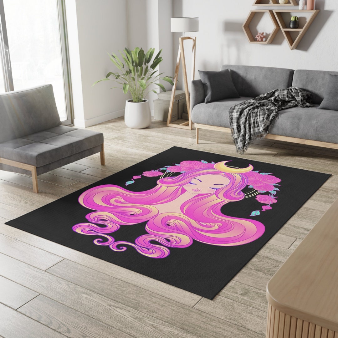 Anime Rug Luna Moon Rug, Kawaii Rug, Pink, Pastel Goth, Roses, Girly ...
