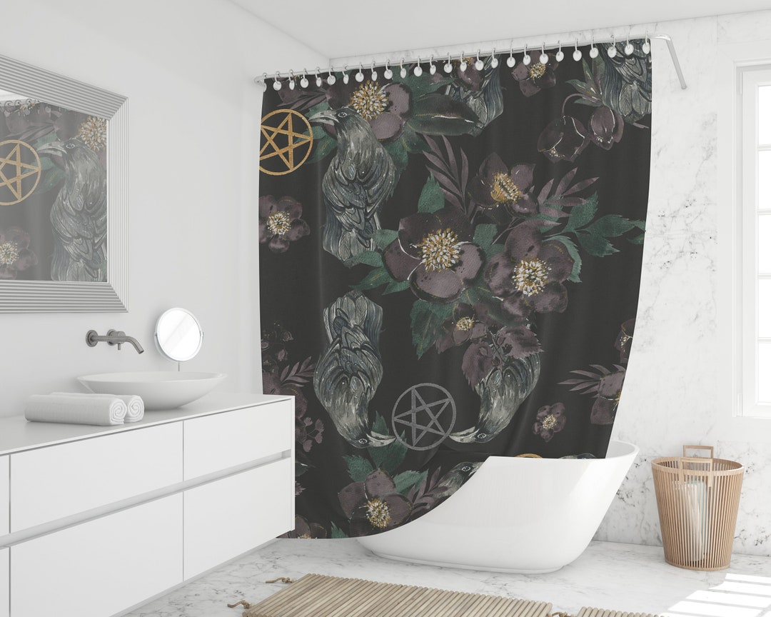 Goth Shower Curtain 71"×74", Aesthetic, Grunge, Vintage, Watercolor ...
