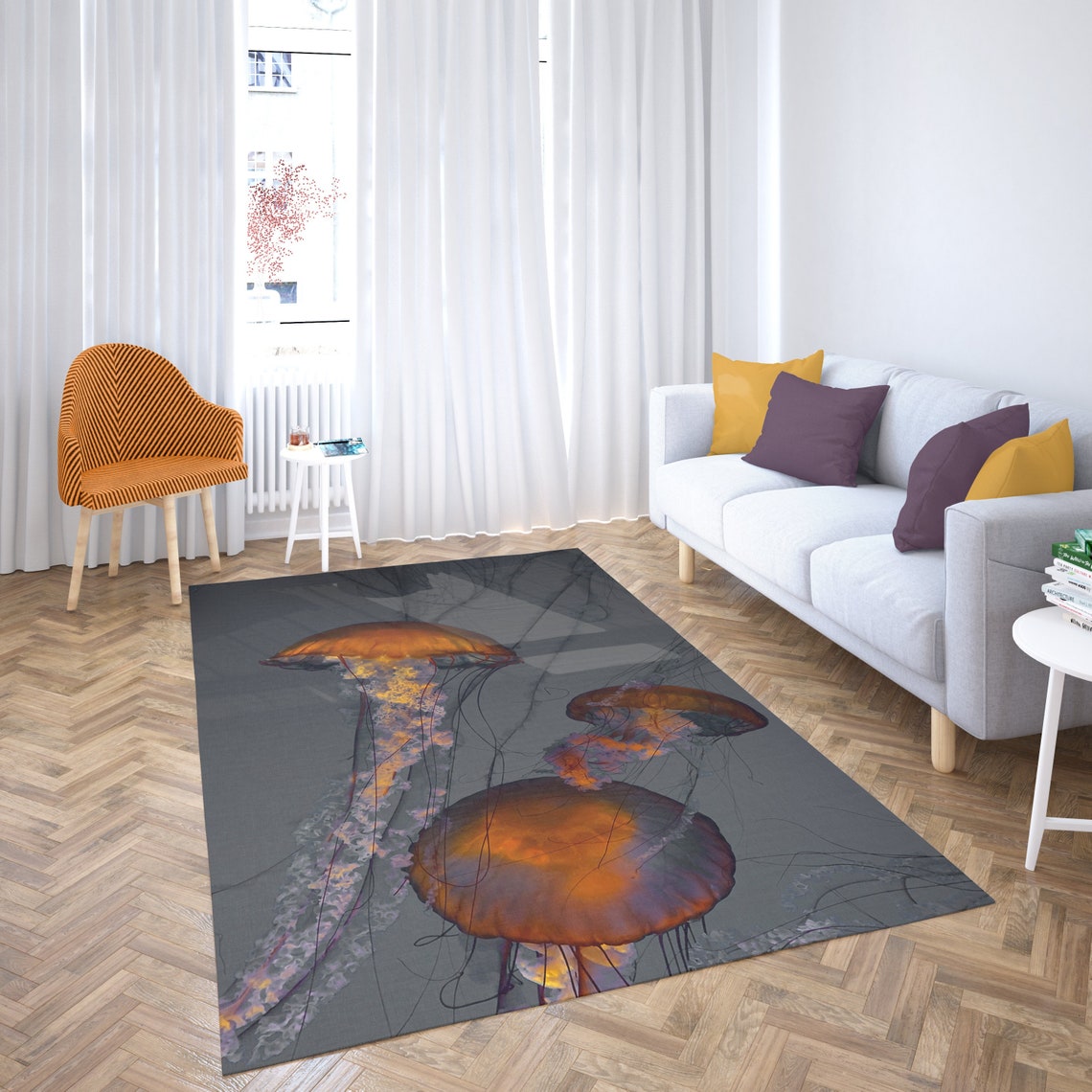 Watercolor Jellyfish Aesthetic Rug Strange Rug Trendy Rug - Etsy