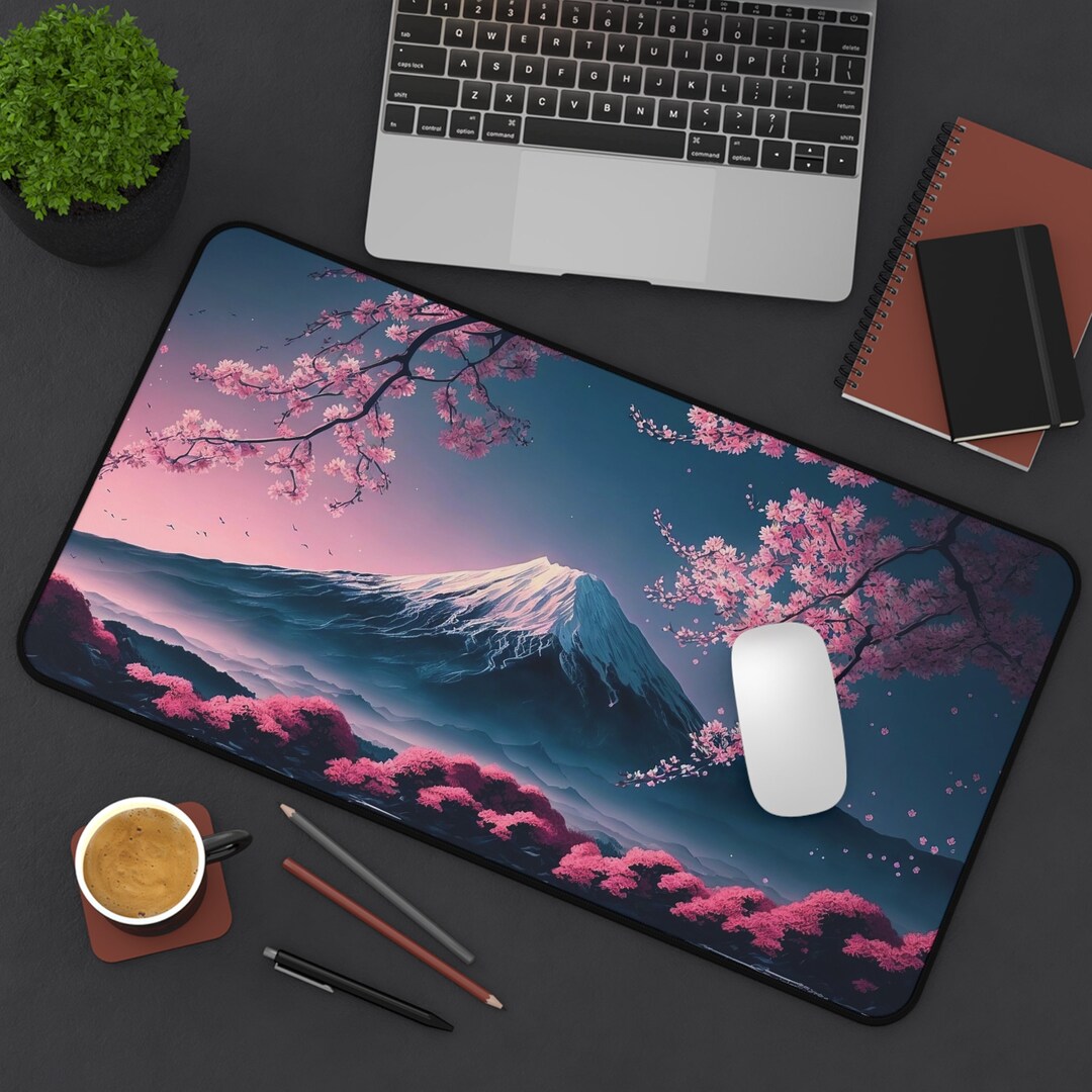 Sakura Mouse Pad Vaporwave Desk Mat Pink Sakura Blossom Japanese Mount ...