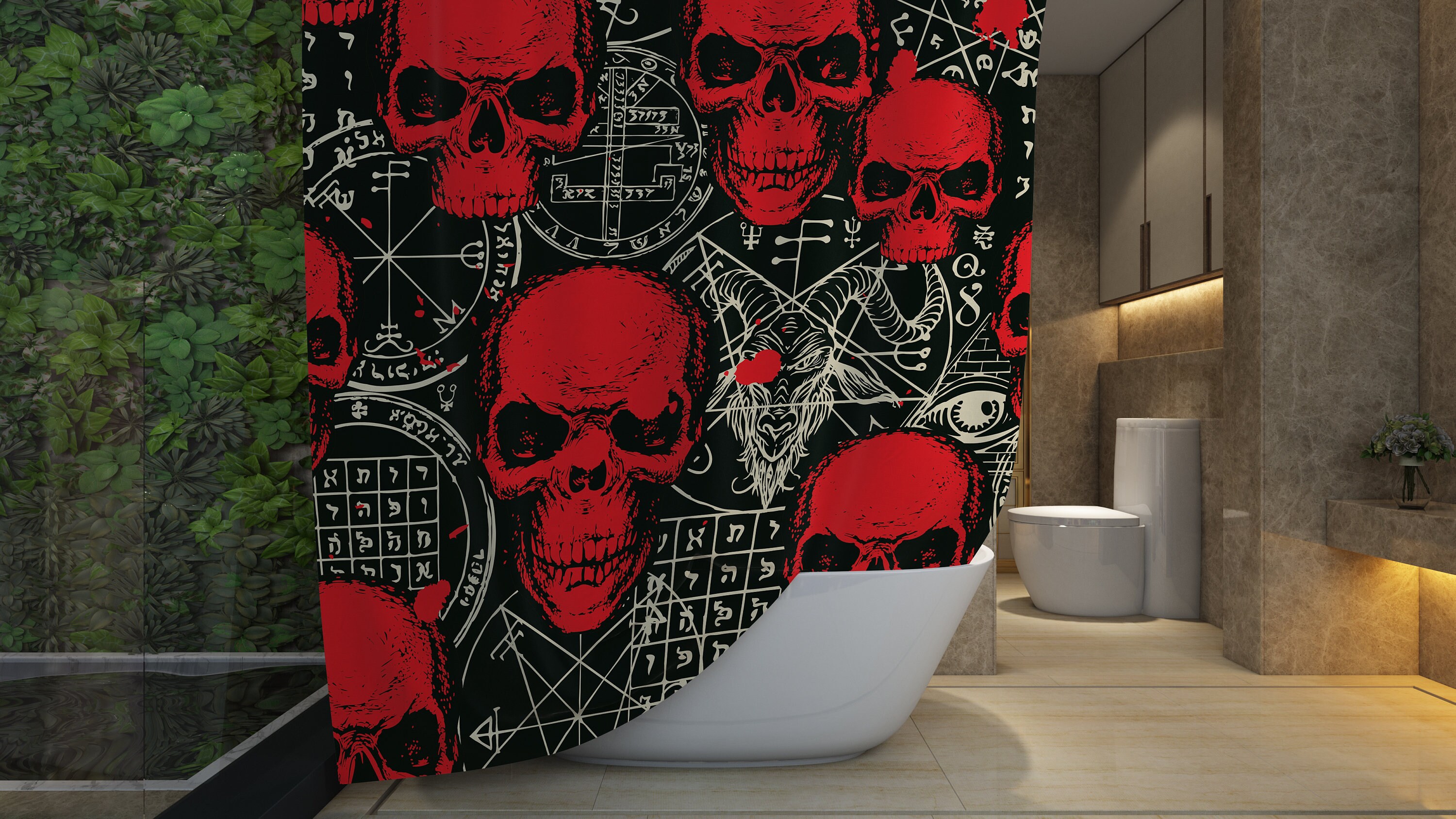 Goth Shower Curtain 7174 Goat Skull Head Red - Etsy