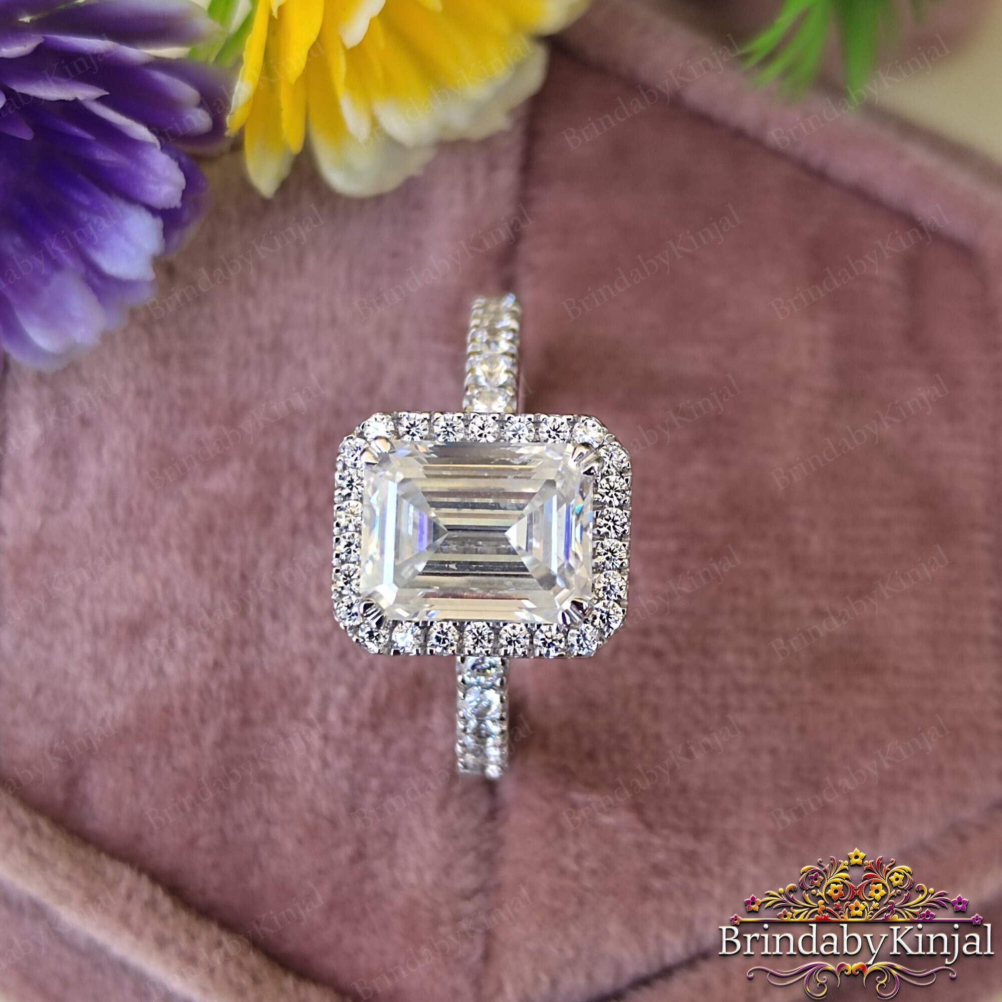 Halo 9x7mm Emerald Cut Moissanite Engagement Ring 2 50ct Emerald Cut