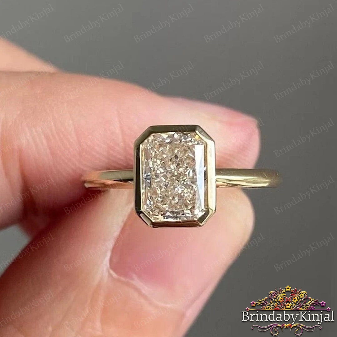 2ct Radiant Cut Moissanite Engagement Ring, Bezel Set Radiant Ring ...