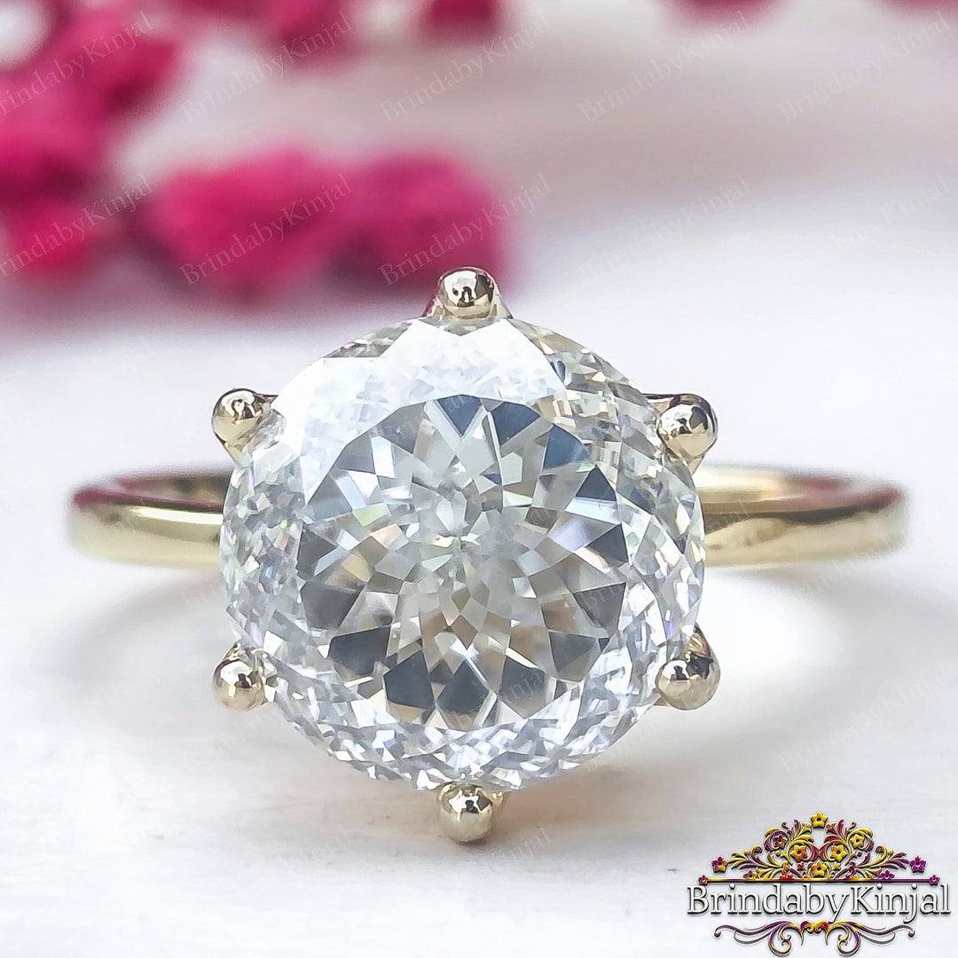 Portuguese Cut Solitaire Engagement Ring, 4.20 CT Colourless Portuguese ...