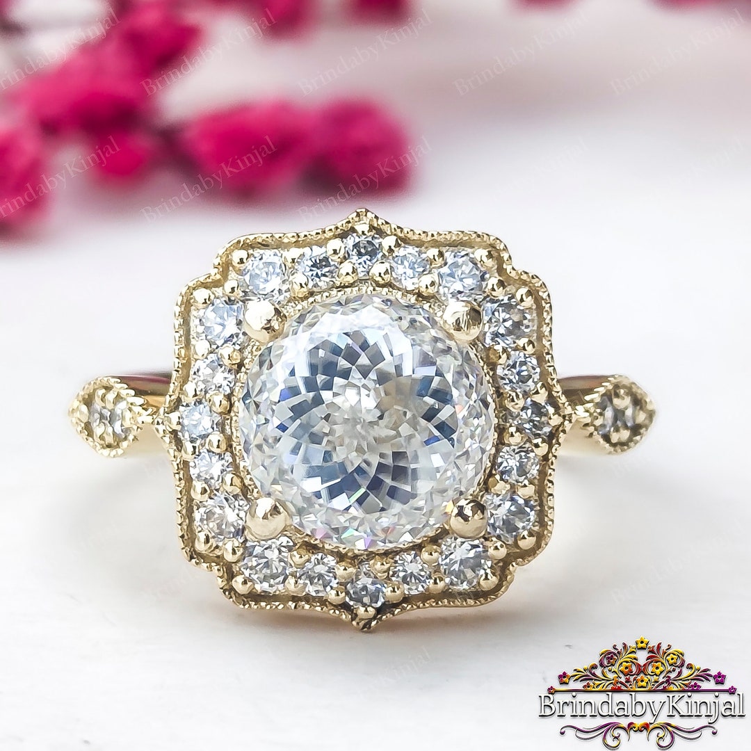 2.00 CT Portuguese Cut Colorless Moissanite Wedding Ring, Unique ...