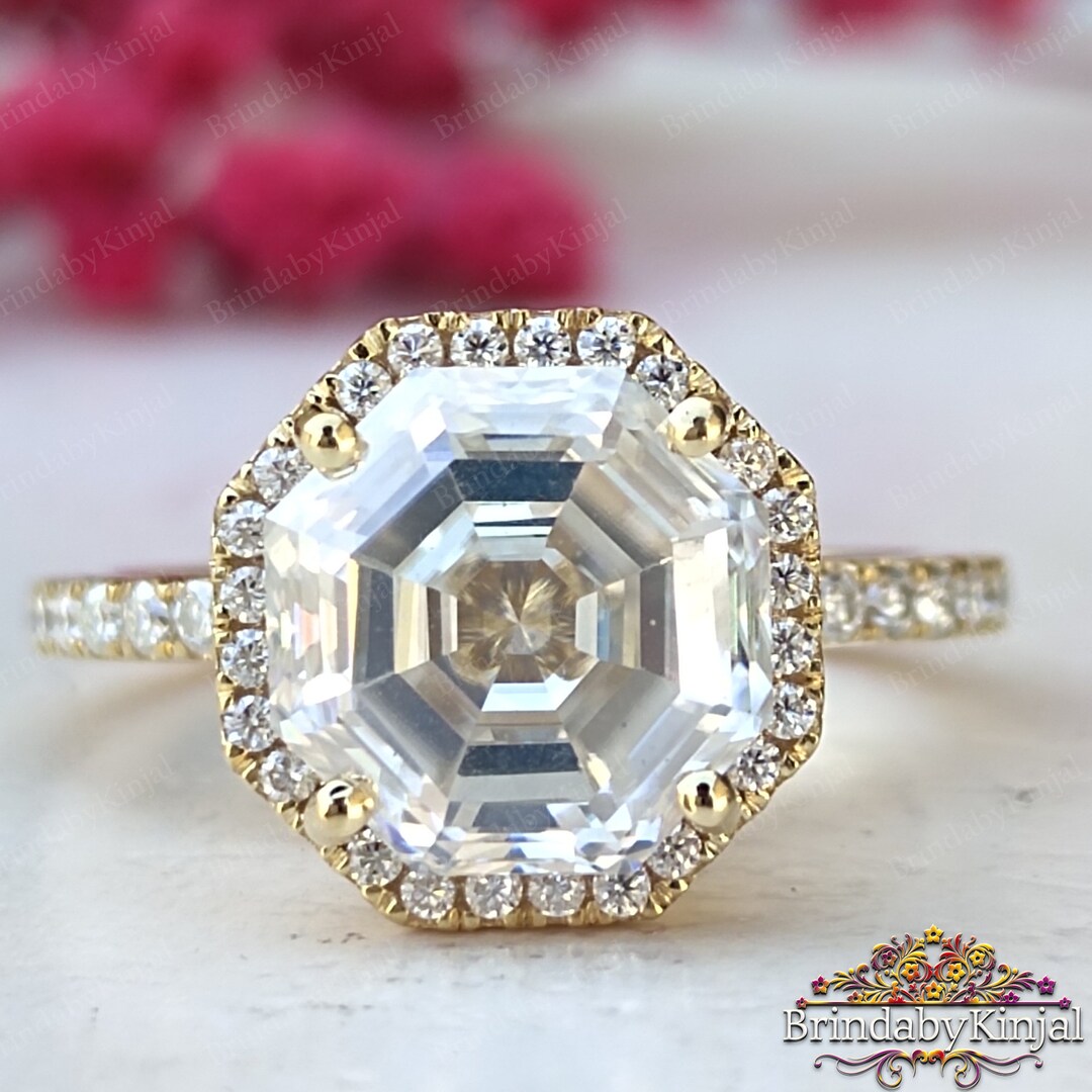 Cathedral Halo Set, 3.0 CT Octagon Cut Hidden Infinity Symbol Colorless ...