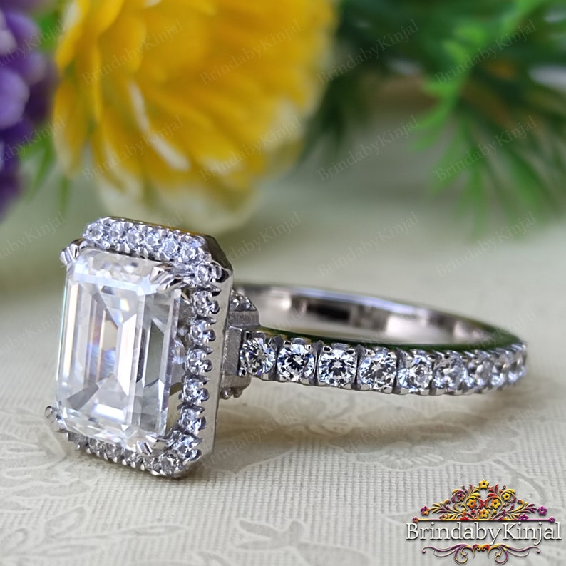 Halo 9x7mm Emerald Cut Moissanite Engagement Ring 2 50ct Emerald Cut