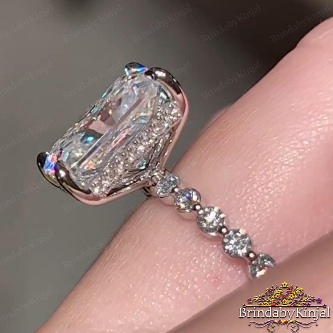 3CT Radiant Cut Engagement Ring, Elongated Radiant Cut Moissanite Ring ...