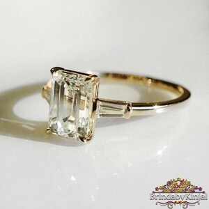 Three Stone Emerald Cut Moissanite Engagement Ring Solitaire Moissanite ...