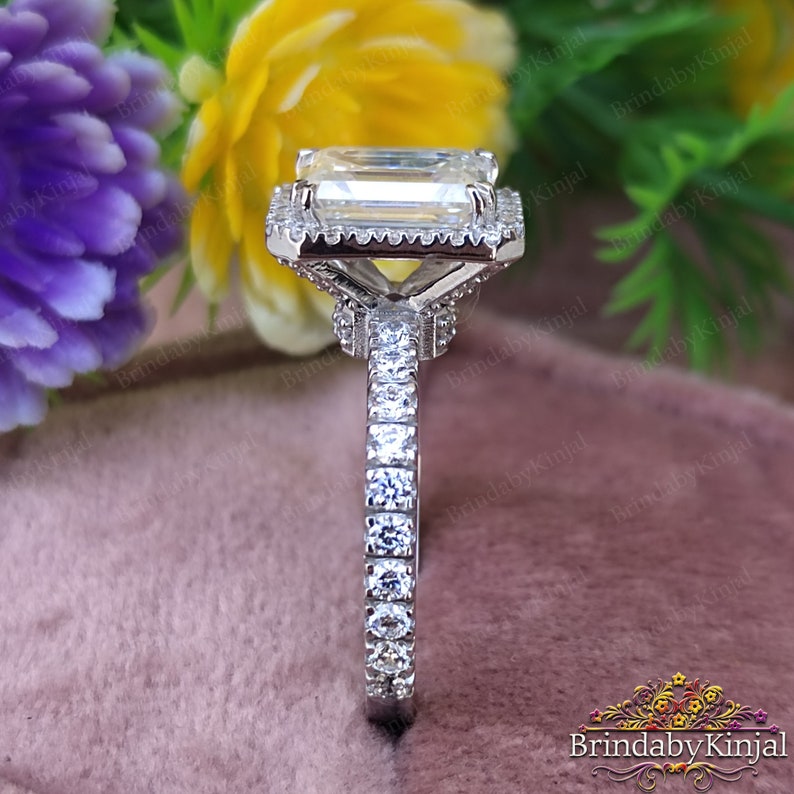 Halo 9x7mm Emerald Cut Moissanite Engagement Ring 2 50ct Emerald Cut