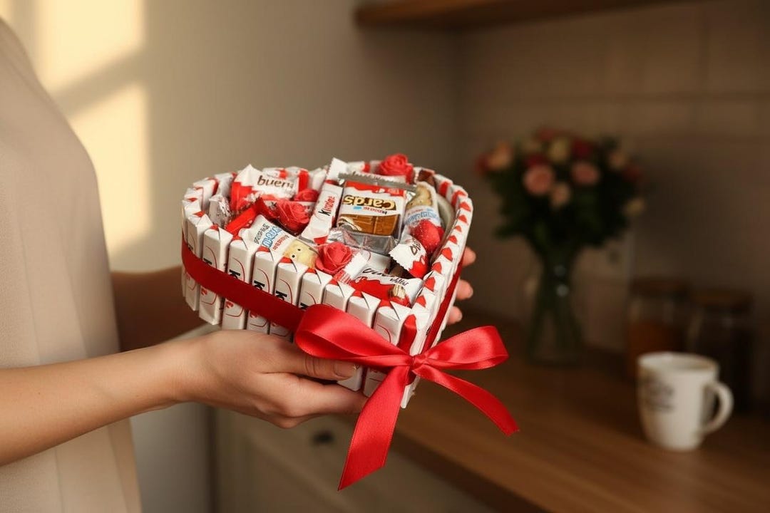 Kinder Chocolate Heart Gift Hamper, Valentine's Day Gift, Sweet Present ...