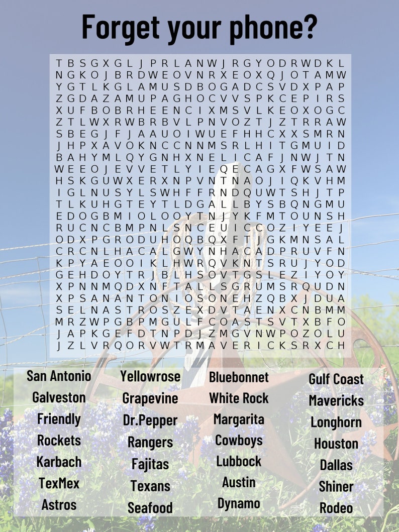 Texas Themed Wordsearch - Etsy