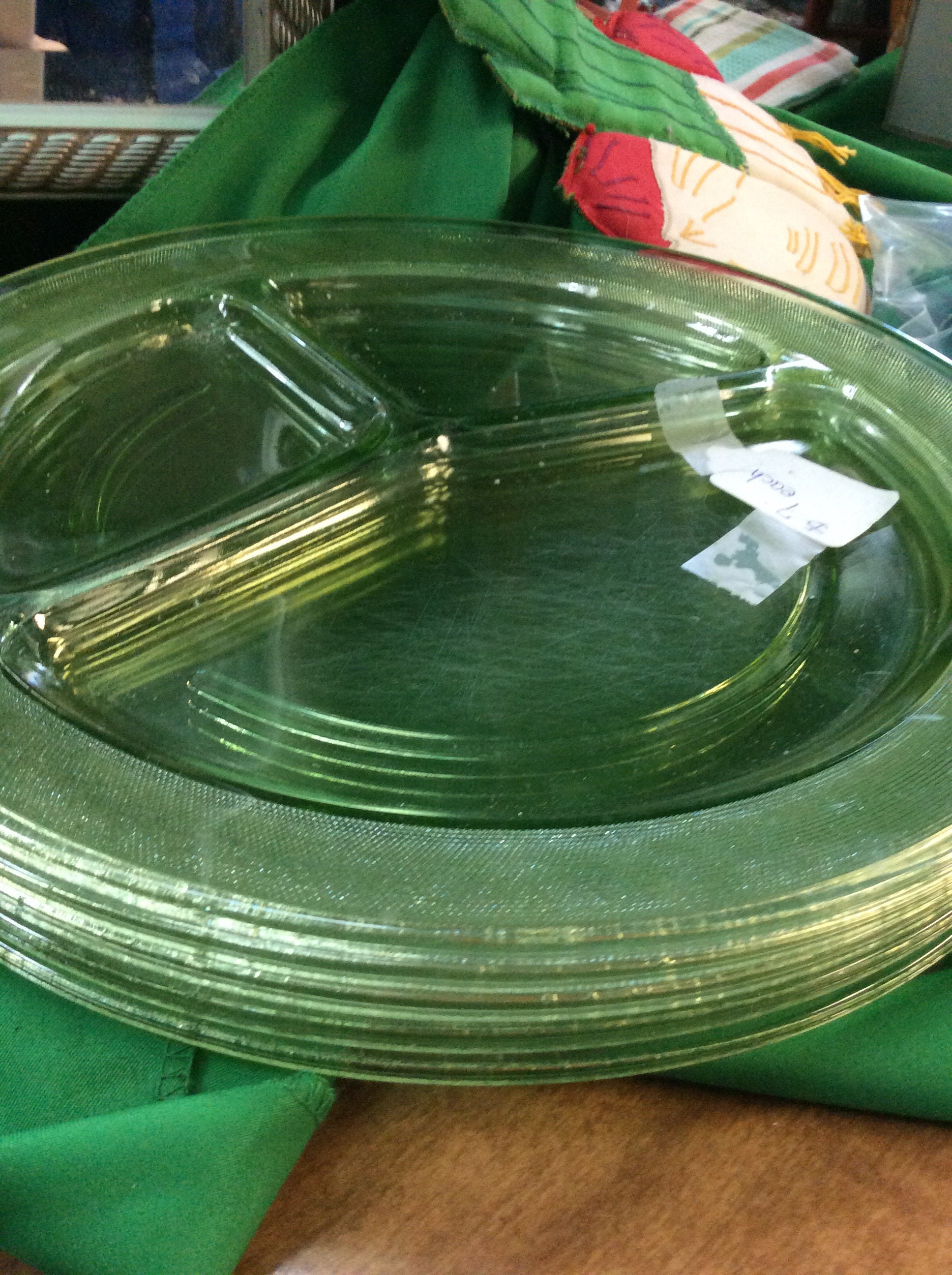 Vintage Green Glass Plates - Etsy