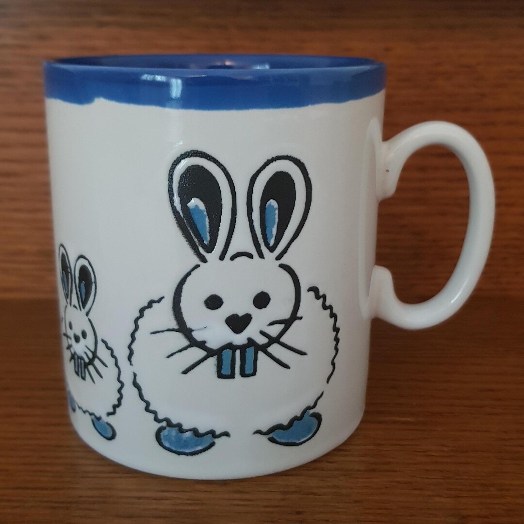 Vintage Rabbit Mug - White & Blue - Just Mugs - Made in England - Etsy