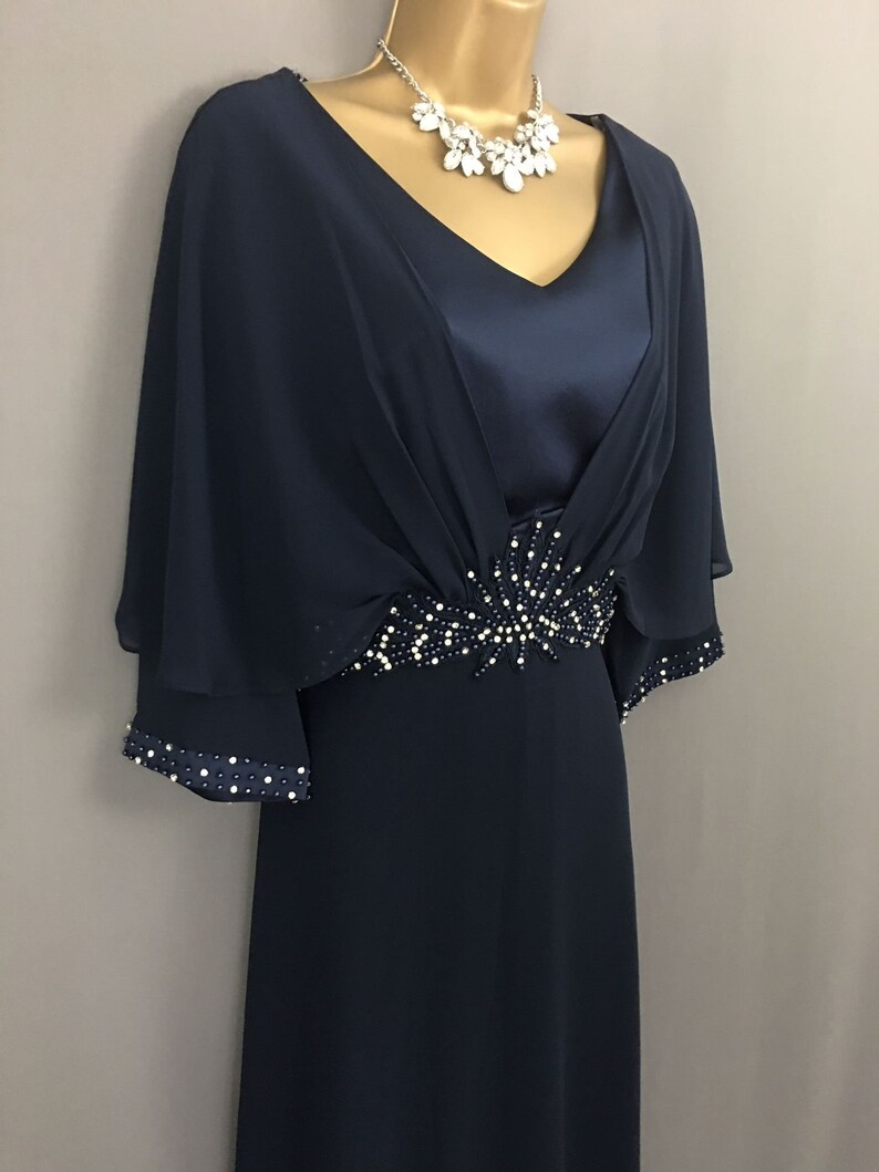 Lizabella Dress Navy Floaty Chiffon Embellished Mother of the Bride ...