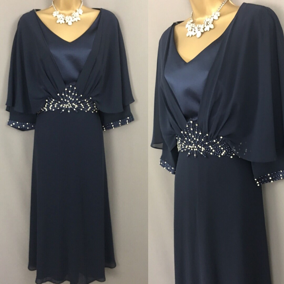 Lizabella Dress Navy Floaty Chiffon Embellished Mother of the Bride ...