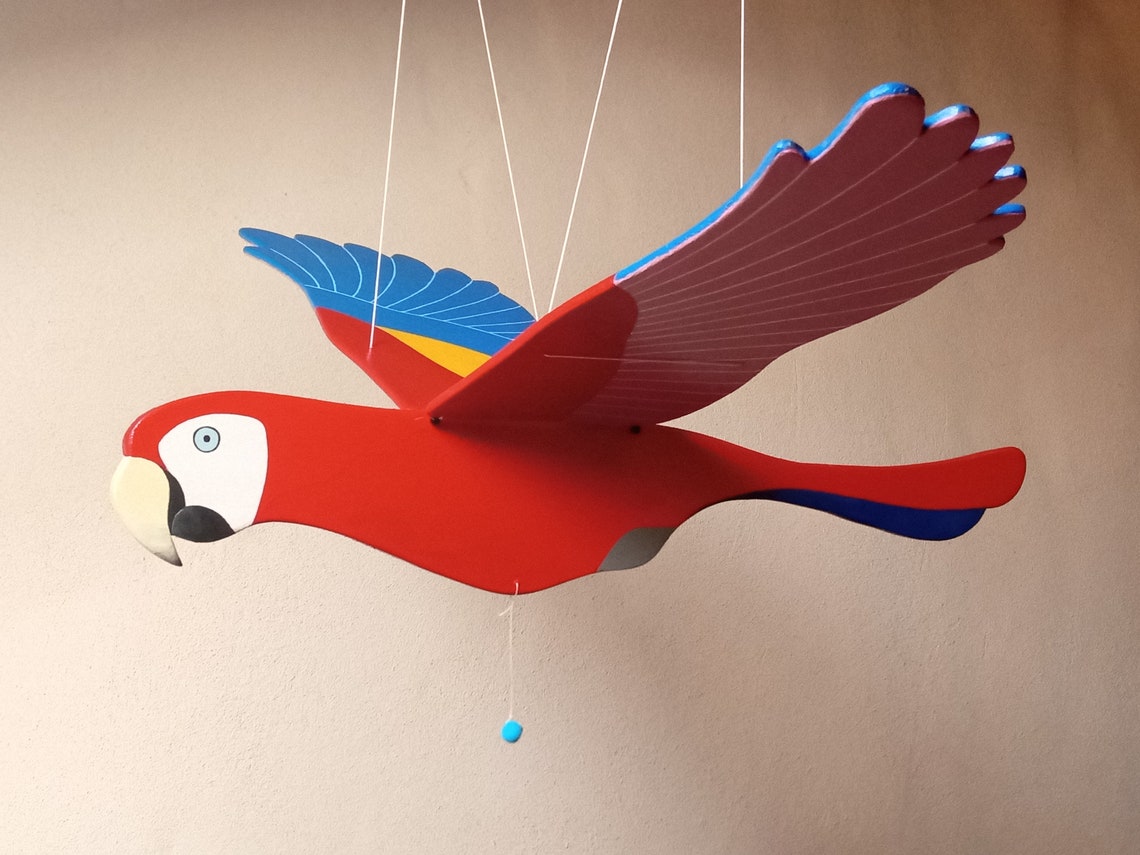 Red Macaw Wooden Flying Bird Mobile for Home Decoration or Toy - Etsy