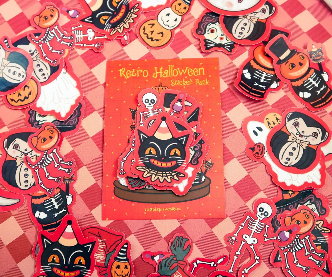 Retro Halloween Sticker Pack 10pcs // Vintage Style Halloween Stickers ...
