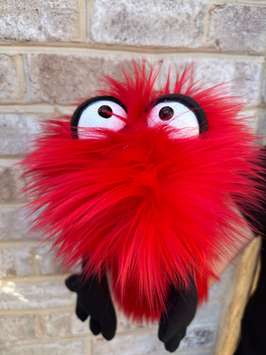 Furry Monster Puppet, Red Puppet, Handmade Puppet, Moving Mouth Puppet ...