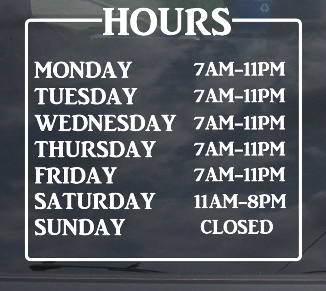 Store Hours Sign Window Decal Sticker - Etsy