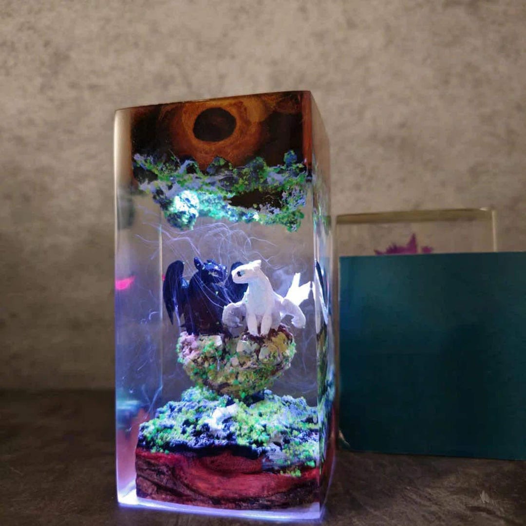 Toothless & Light Fury Resin Lamp – HTTYD Diorama Light Box – Handmade ...