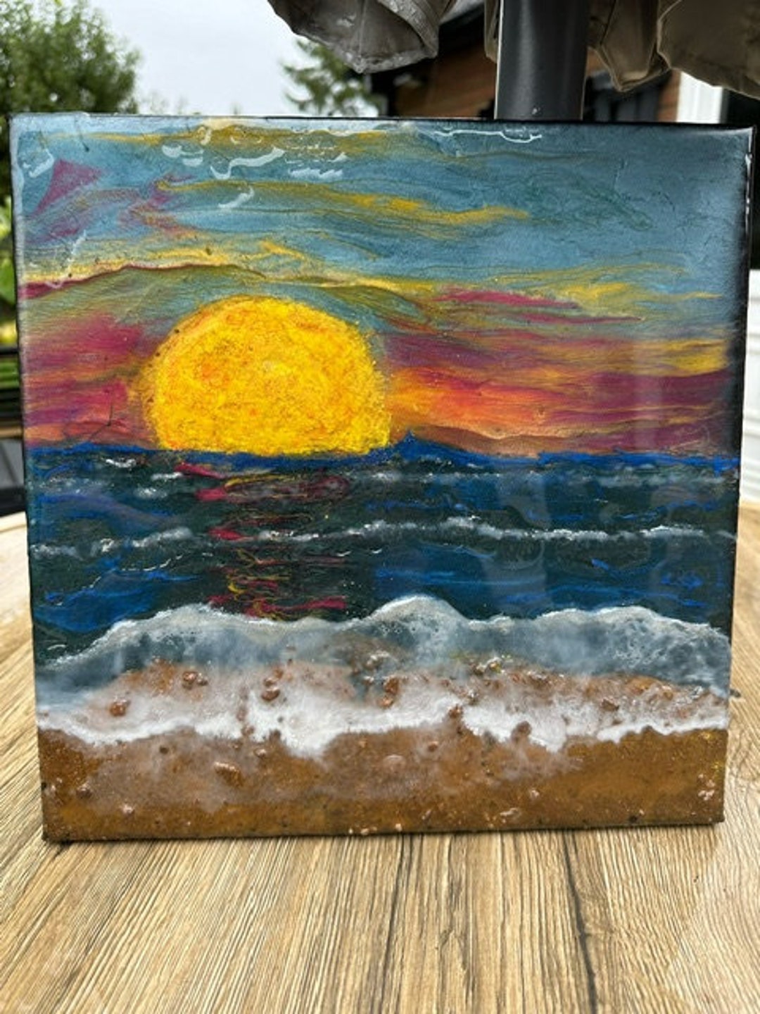 Large Handmade Resin Artwork of a Sunset Over the Sea on a Canvas - Etsy