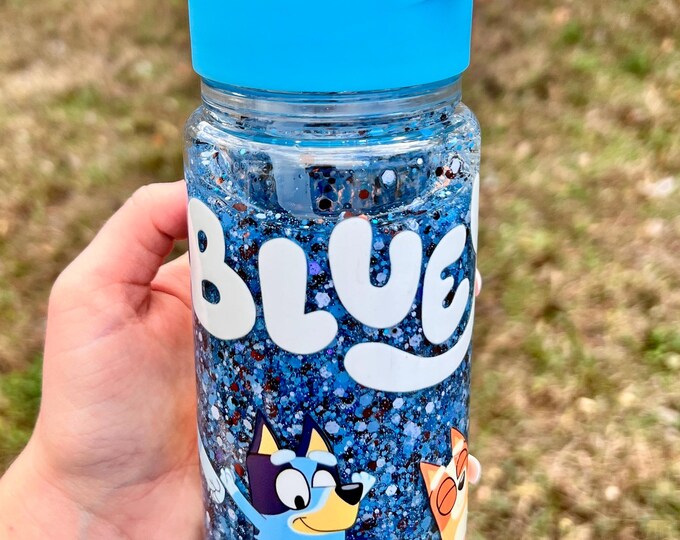 Bluey Snow Globe Tumbler | Glitter Kids Cup With Lid & Straw Glow in ...