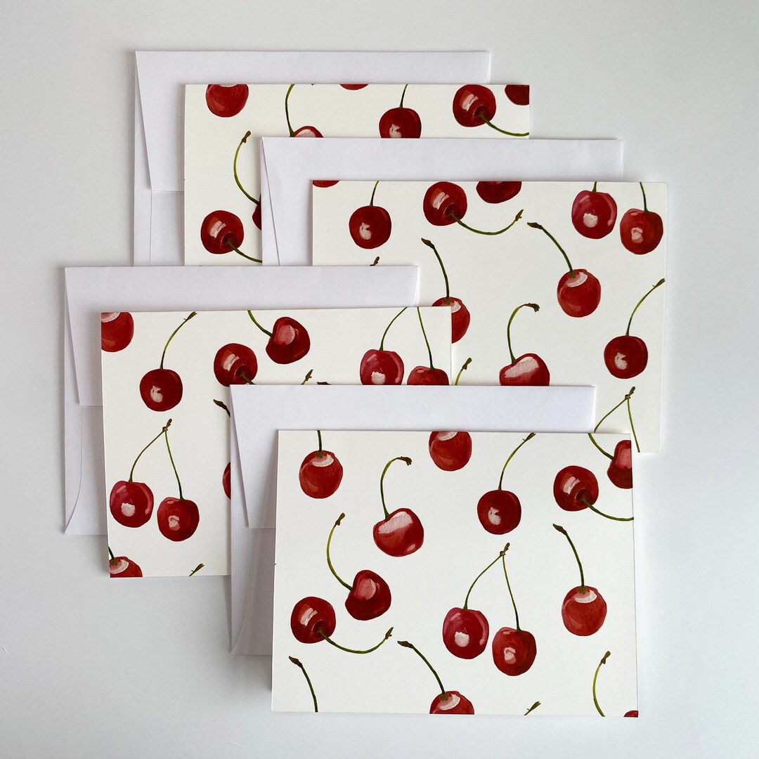 Set of 4 Folded Note Cards Cherries 4 Blank Note Cards With - Etsy