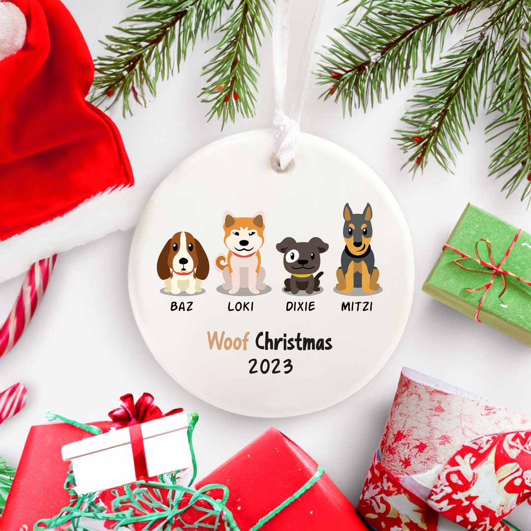 Custom Woof Christmas Ornament, Merry Dogmas, Family Couple Sibling ...