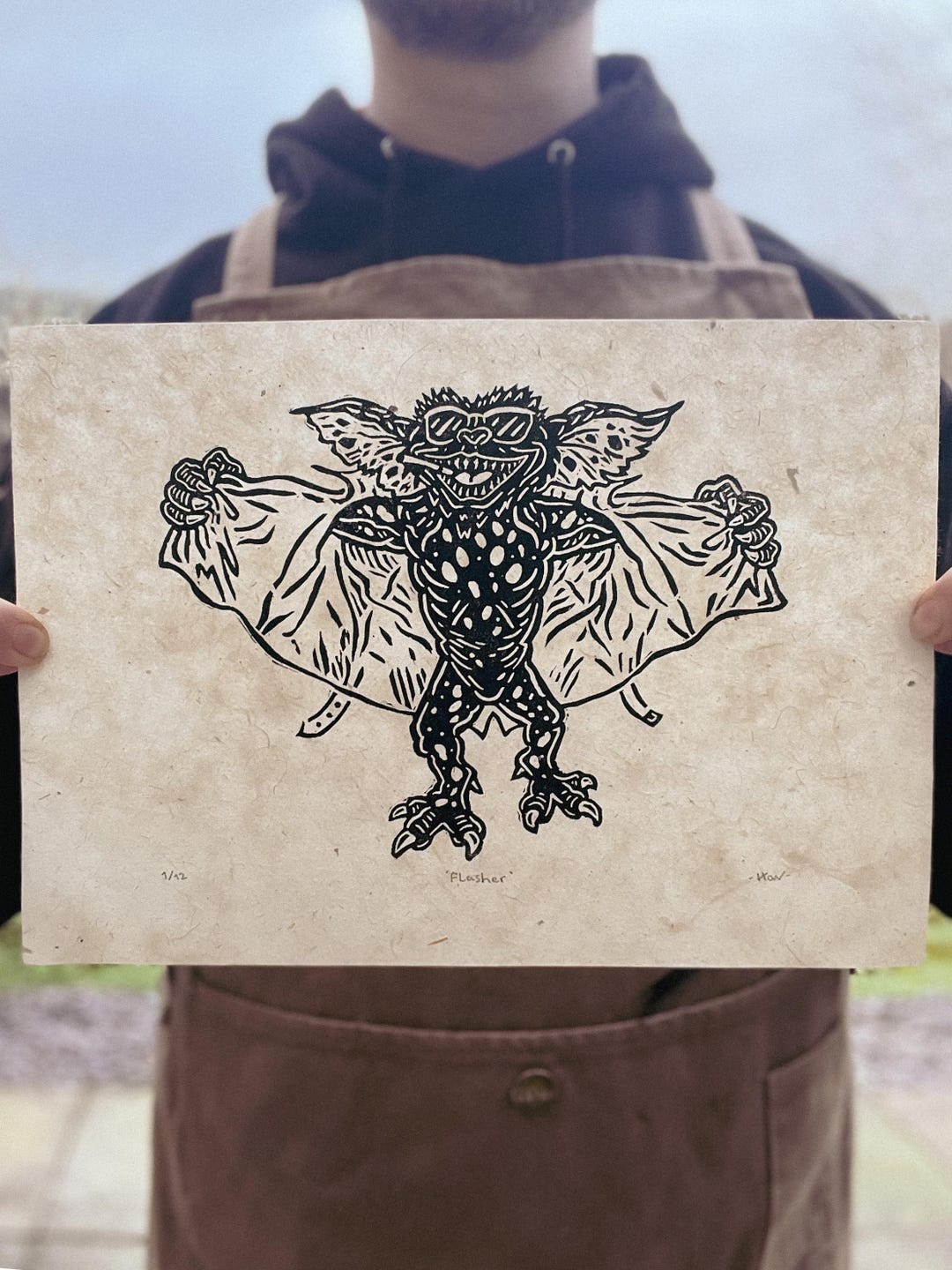 Gremlins Linocut Print: 'flasher' Handmade Gothic Horror Art - Etsy