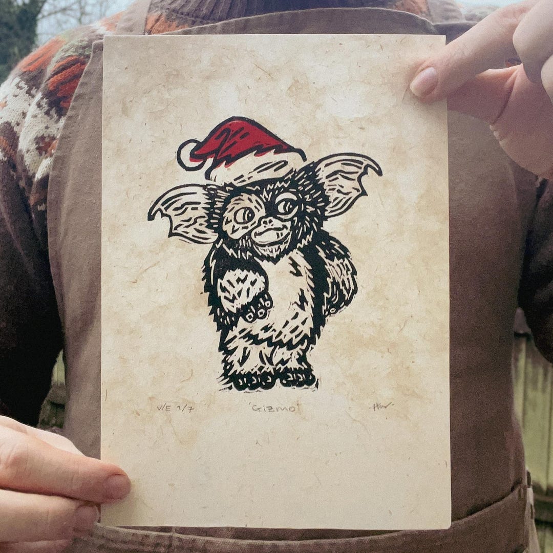 Limited Edition Gremlins Handmade Relief Block Print | ‘gizmo’ | ‘santa ...