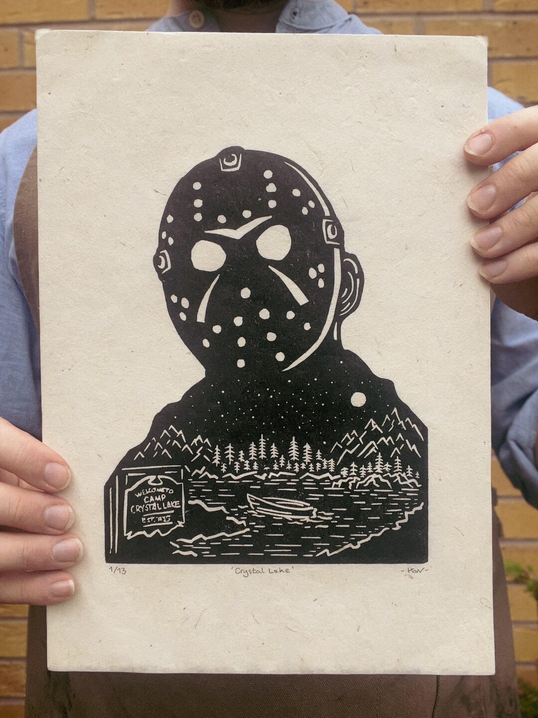 Friday the 13th Linocut Print: Jason Voorhees 'crystal Lake' Horror Art ...