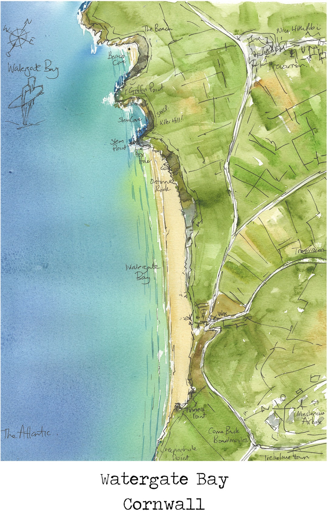 Watergate Bay Map - Etsy
