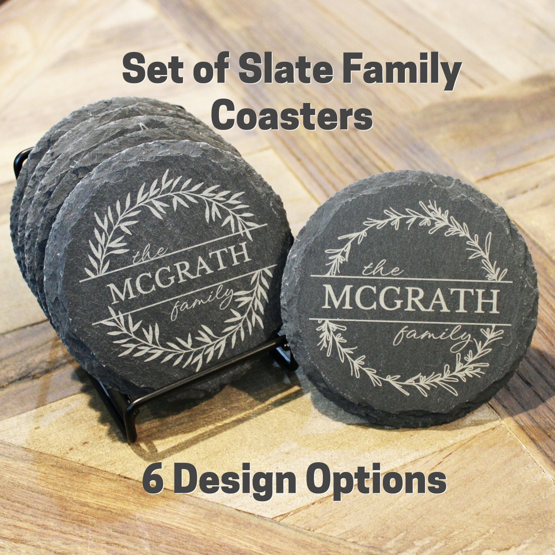 Set of 4 Family Slate Coasters | Custom W/ Your Name | 3 Design Options ...