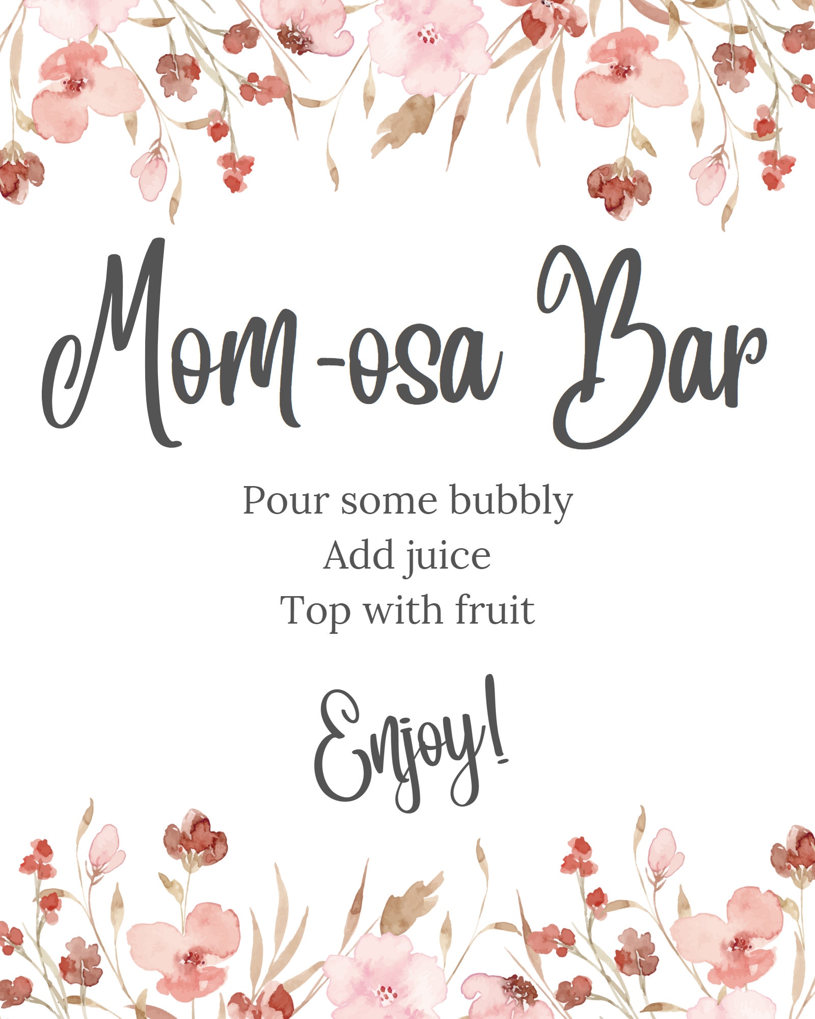 Elegant Mom-osa Bar Sign Printable | Baby Shower Bubbly Bar Decor ...