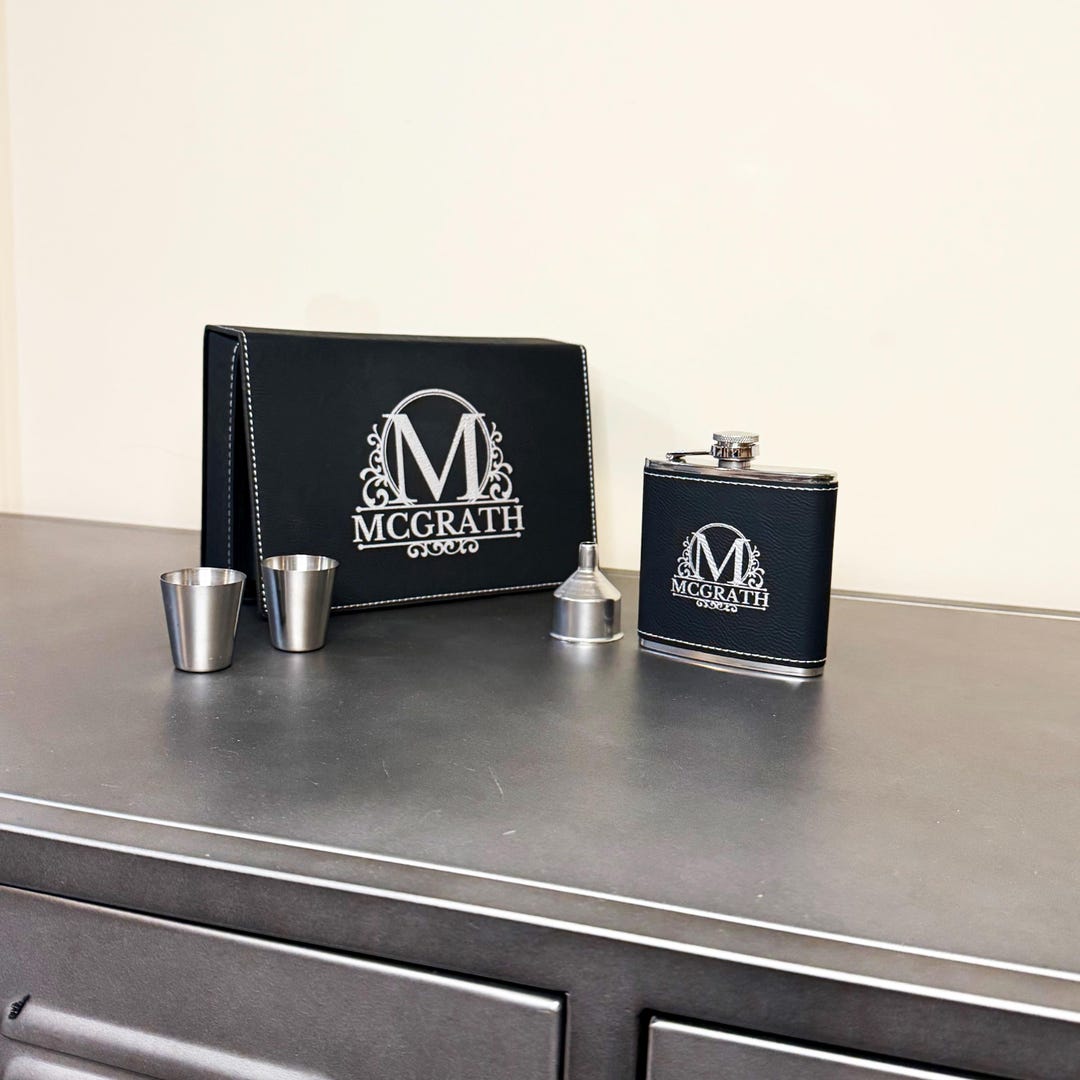 Personalized Flask Gift Set W/ Custom Monogram | Box & Flask | Includes ...