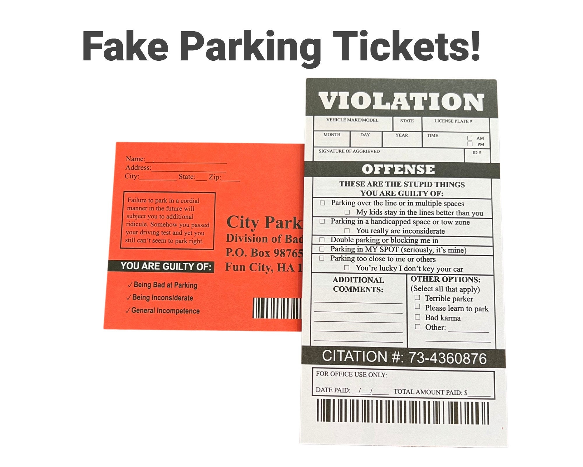 Prank Parking Tickets - Realistic Looking and Easy to Write - 50 ...