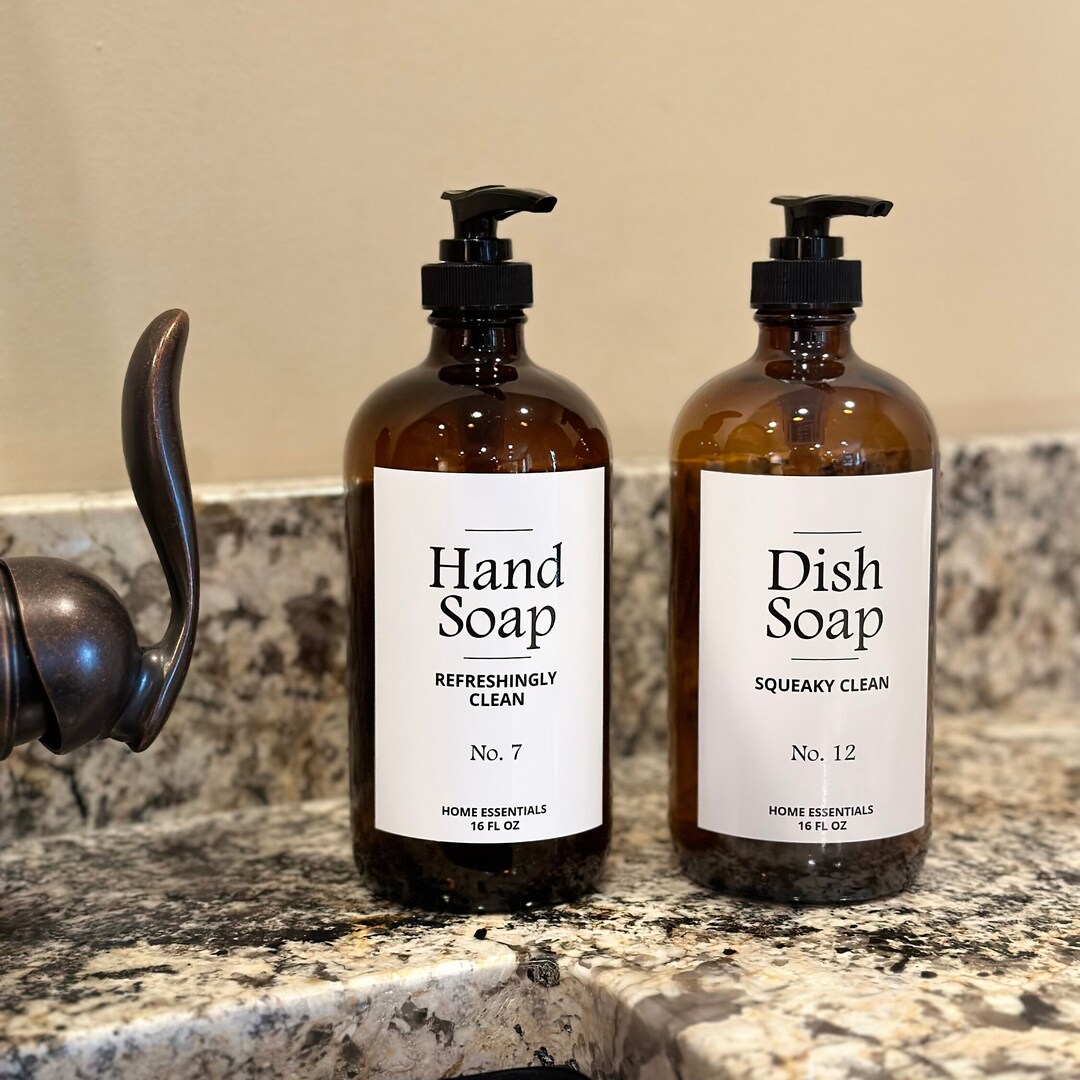 Set of Glass Hand & Dish Soap Dispensers With Pump, Modern Design ...