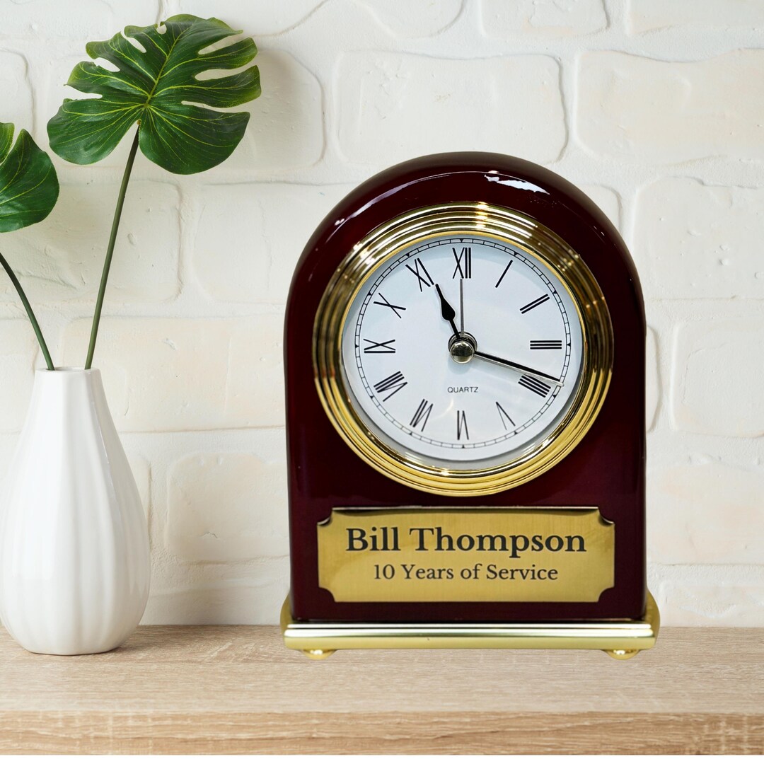 Custom Desk Clock With Engraved Gold Plate | Personalized Employee ...