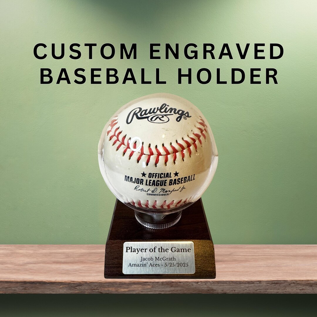 Custom Engraved Baseball Display Holder | Wooden Base With Plaque ...