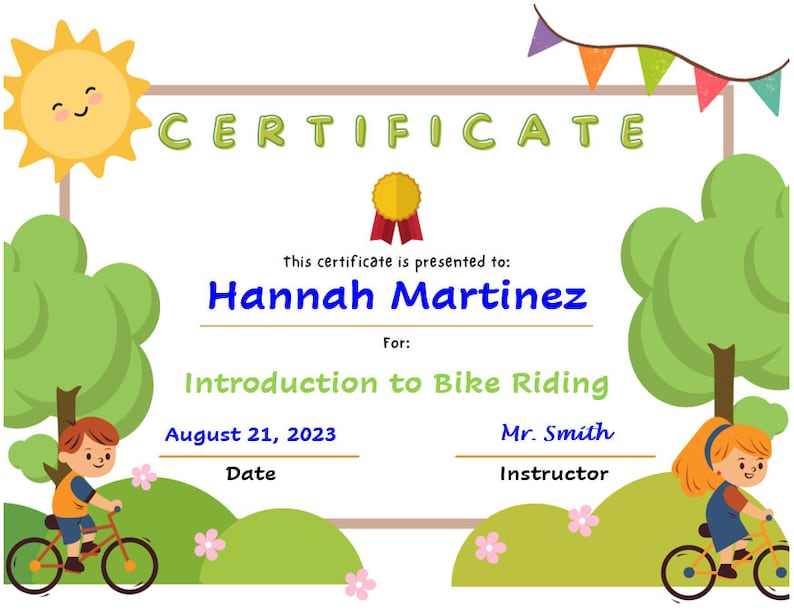 Customizable Bike Riding Certificate Celebrate Cycling Achievements ...
