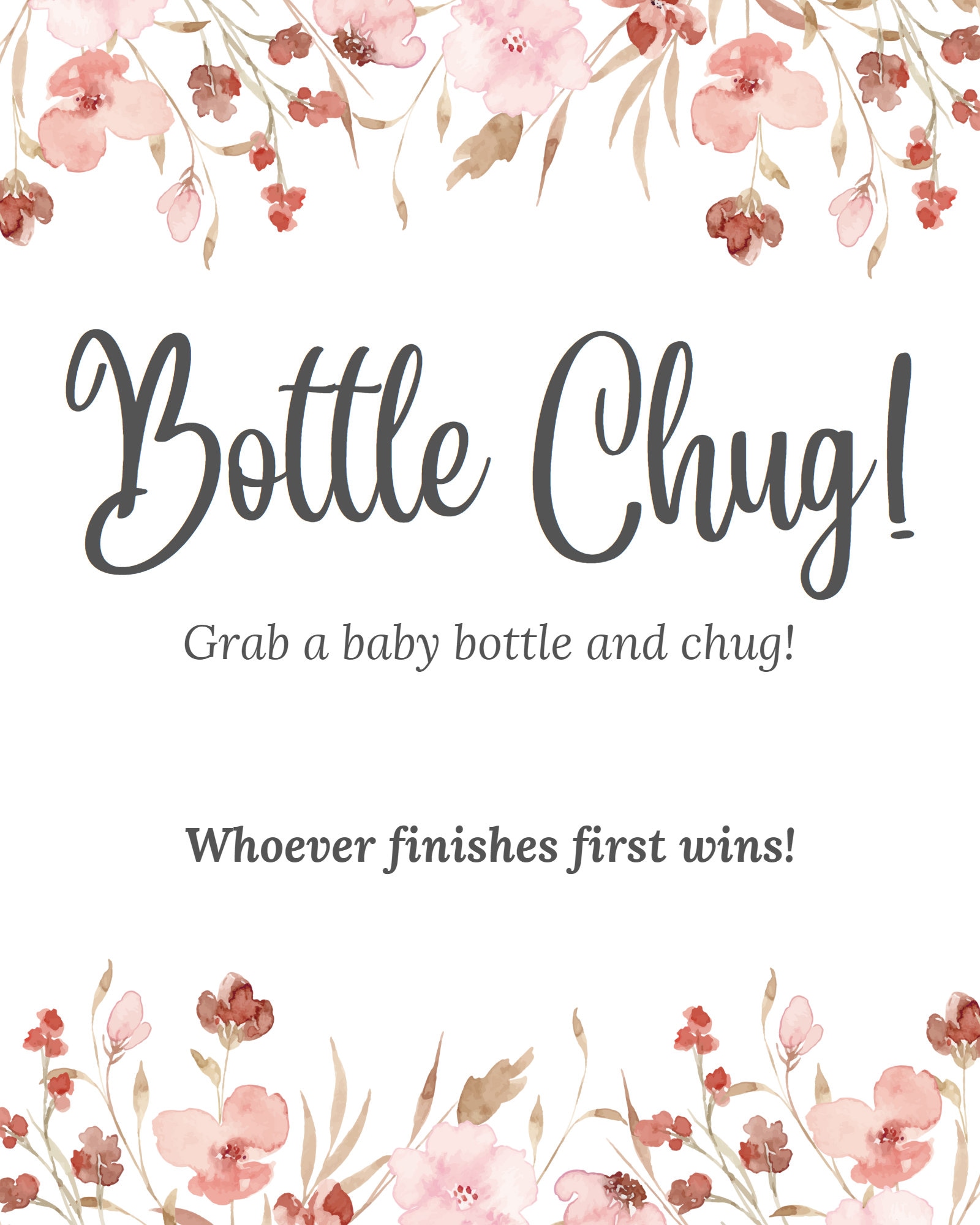 Elegant bottle Chug Game Sign Printable Baby Shower Decor Floral Design ...